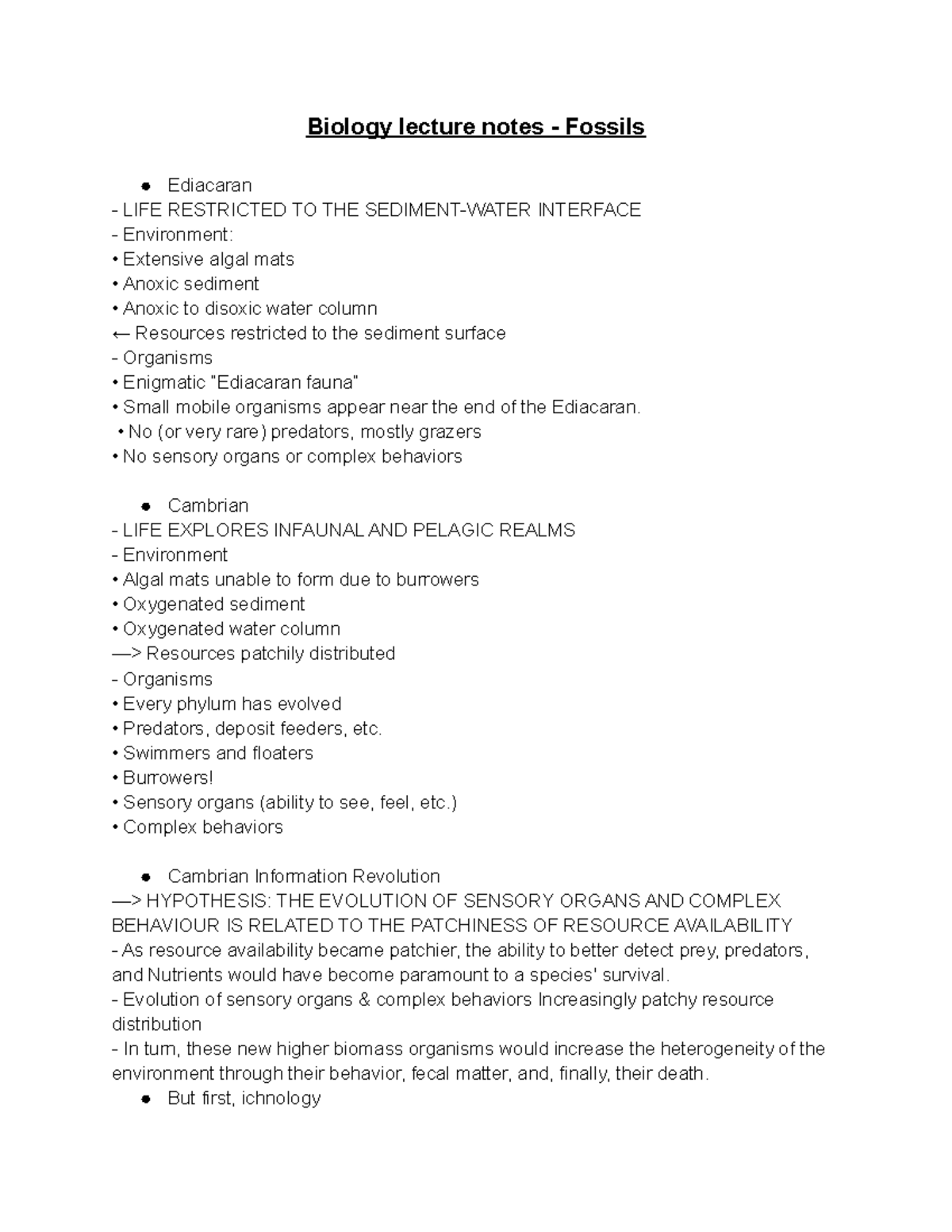 Biology lecture notes - Fossils - No (or very rare) predators, mostly ...