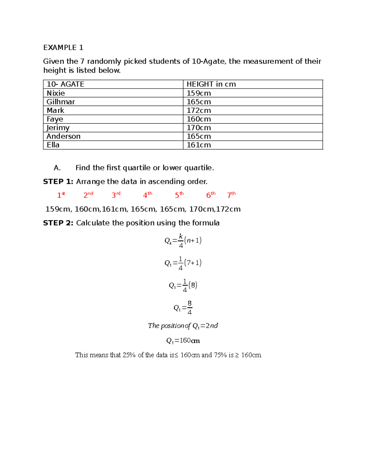 Example 1 - 123445 - EXAMPLE 1 Given the 7 randomly picked students of ...