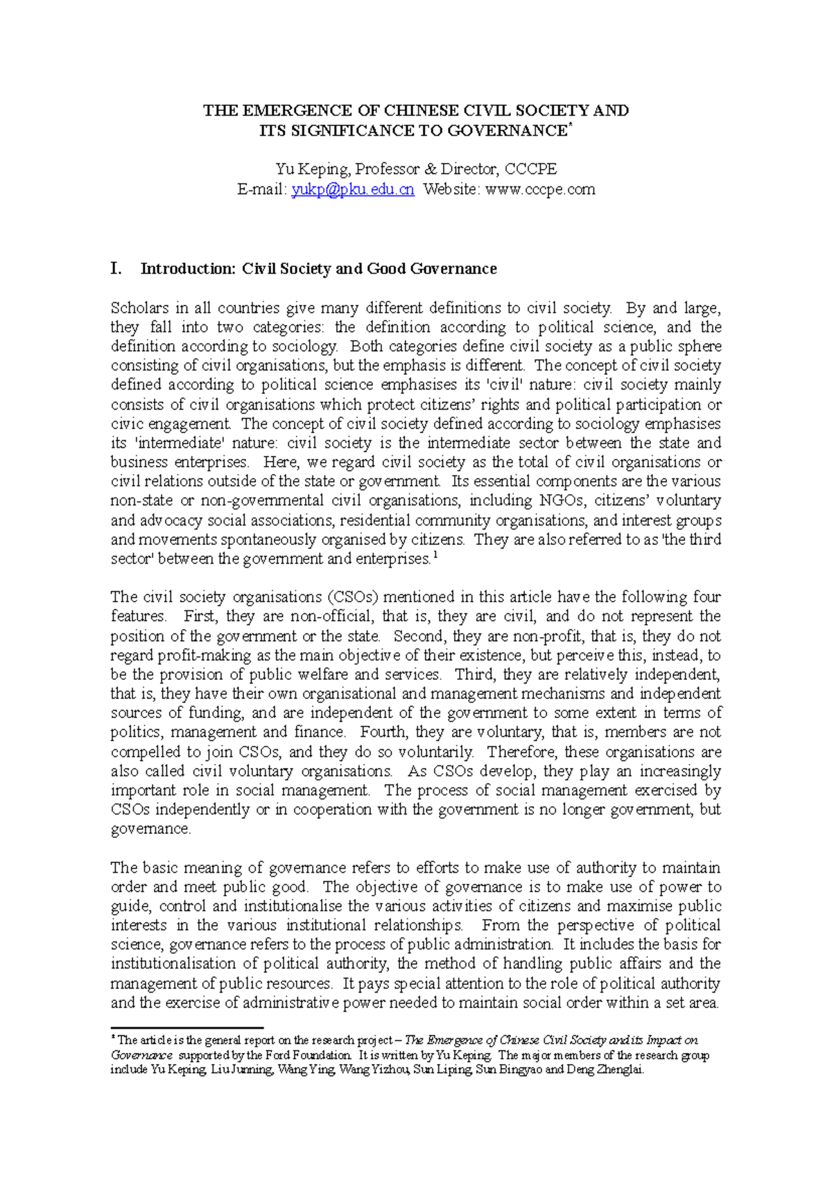 The emergence of Chinese civil society and its significance to ...