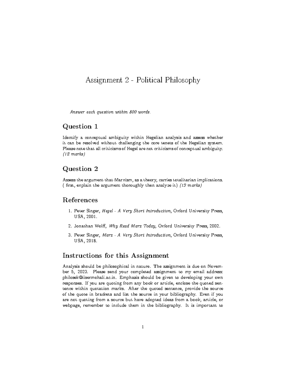 Assignment 2 - Question 1 Identify a conceptual ambiguity within Hegelian analysis and assess ...