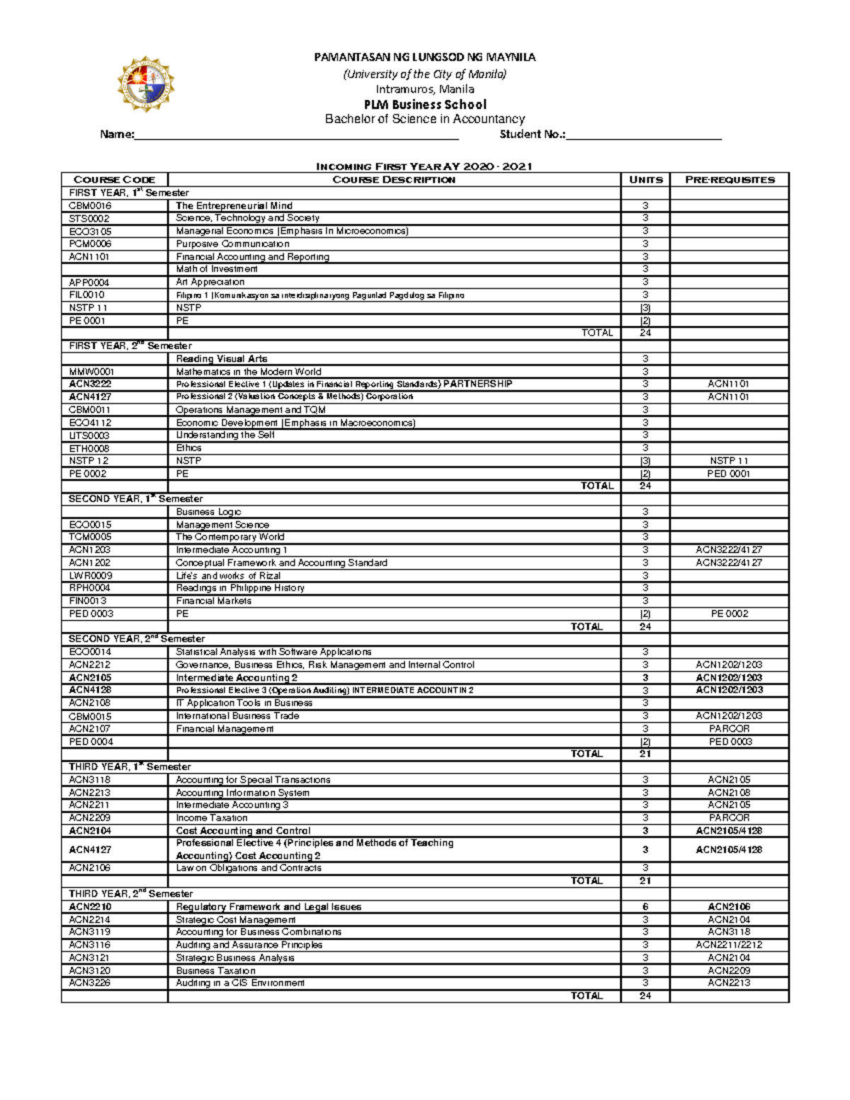BSA-Curriculum - ......... - PAMANTASAN NG LUNGSOD NG MAYNILA ...