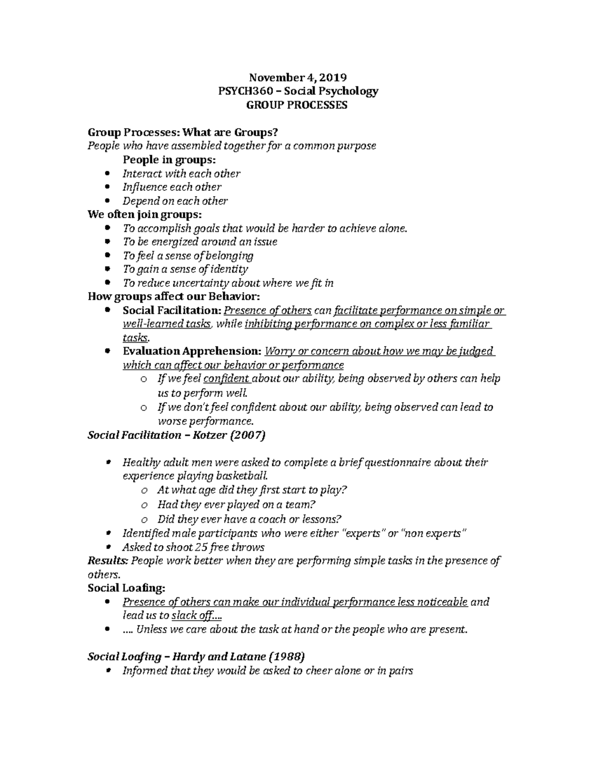 UNIT 3 - PSYCH360 - November 4, 2019 PSYCH360 – Social Psychology GROUP ...