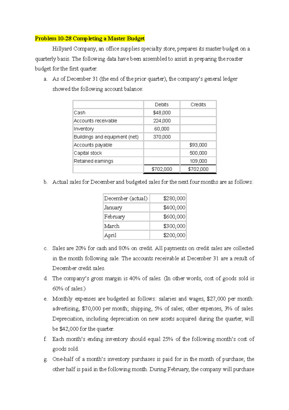 Master Budgeting Drills Cont 2 - Problem 10-28 Completing a Master ...