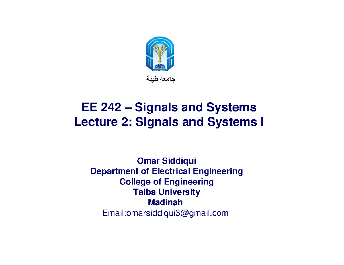 EE242 Signals Lec 2 - good - طيبة جامعة EE 242 – Signals and Systems ...