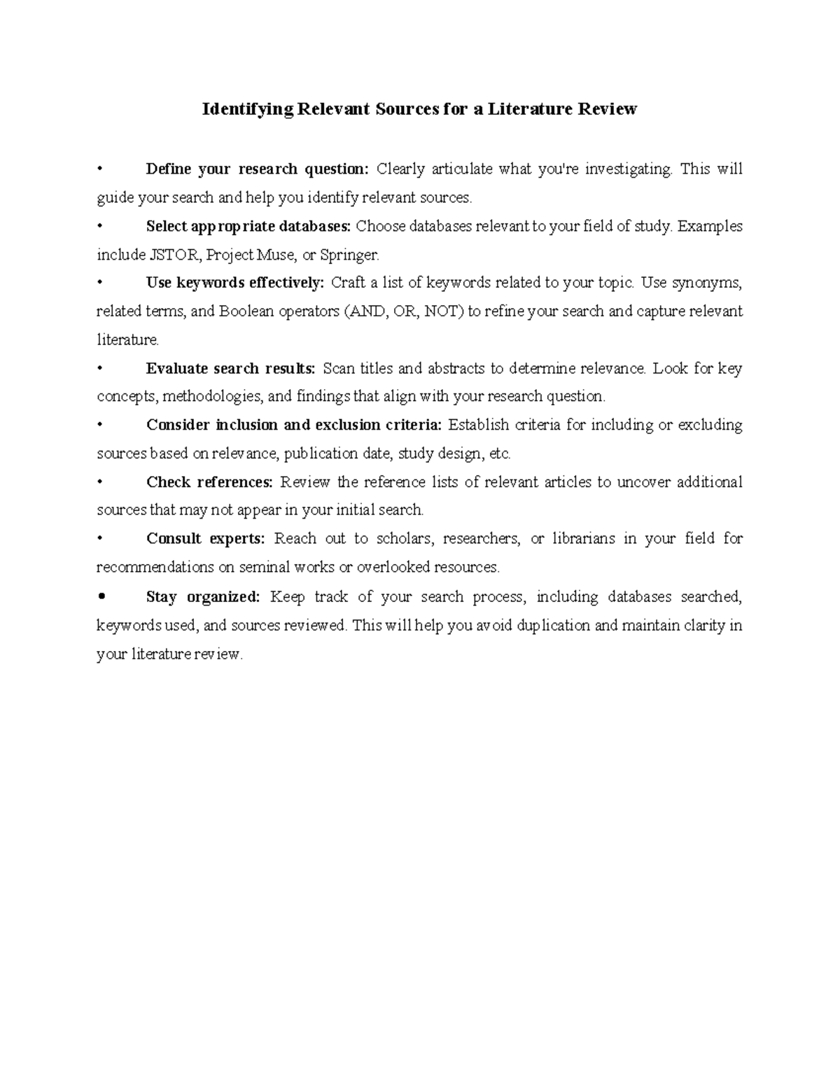 Identifying Relevant Sources for a Literature Review - This will guide ...