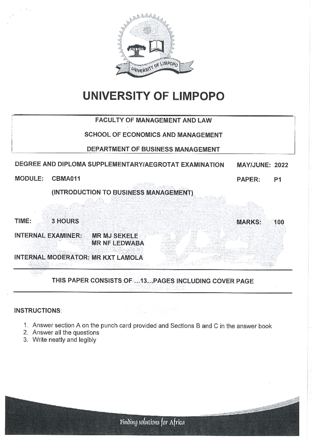 CBMA 011 P1 SUPP MAY-JUN 2022 - CBMA 011 - Studocu