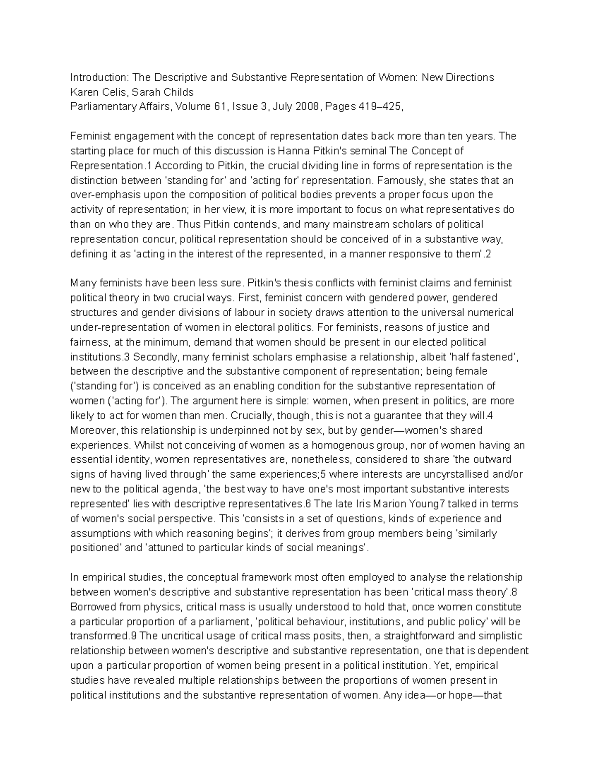 Women in Parliament 3 - Introduction: The Descriptive and Substantive ...