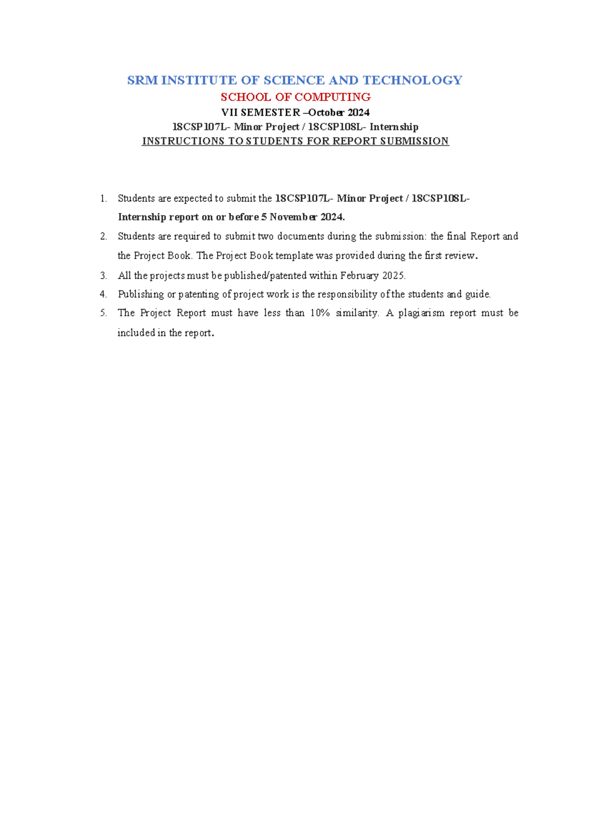 Instructions for report submission - SRM INSTITUTE OF SCIENCE AND ...