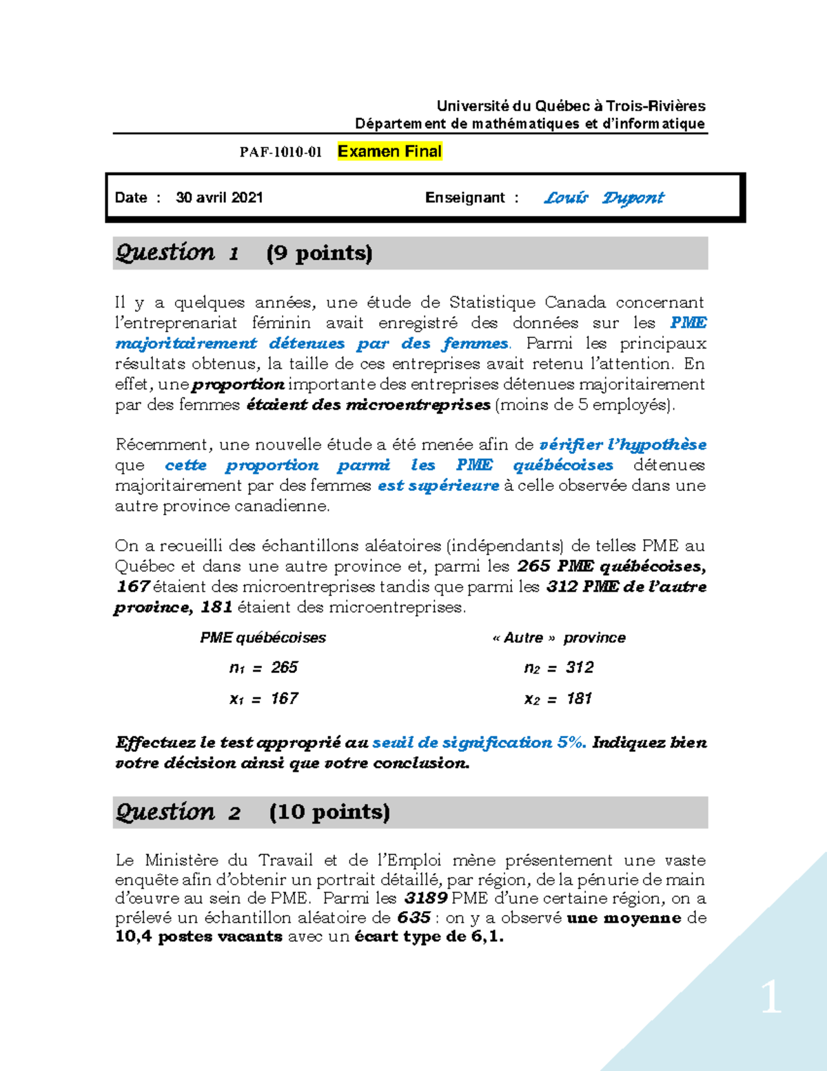 Examen final ... 30 avril 2021 - ####### Université du Québec à Trois ...