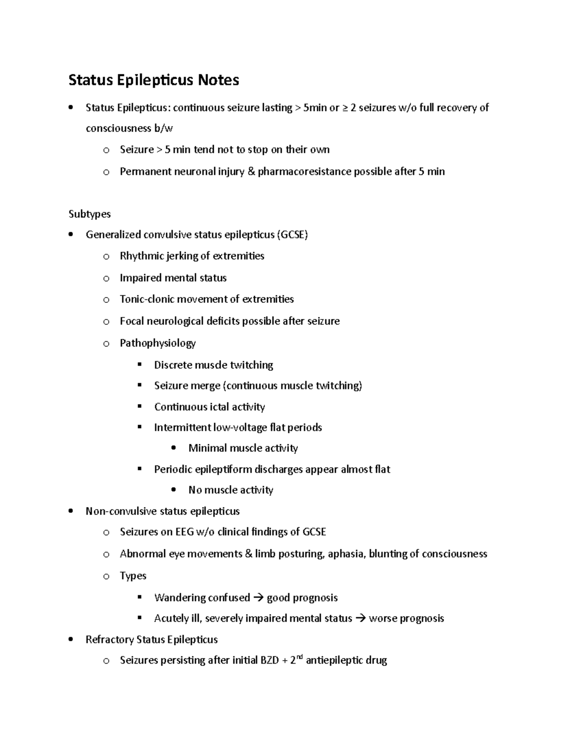 Status Epilepticus Notes - Studocu