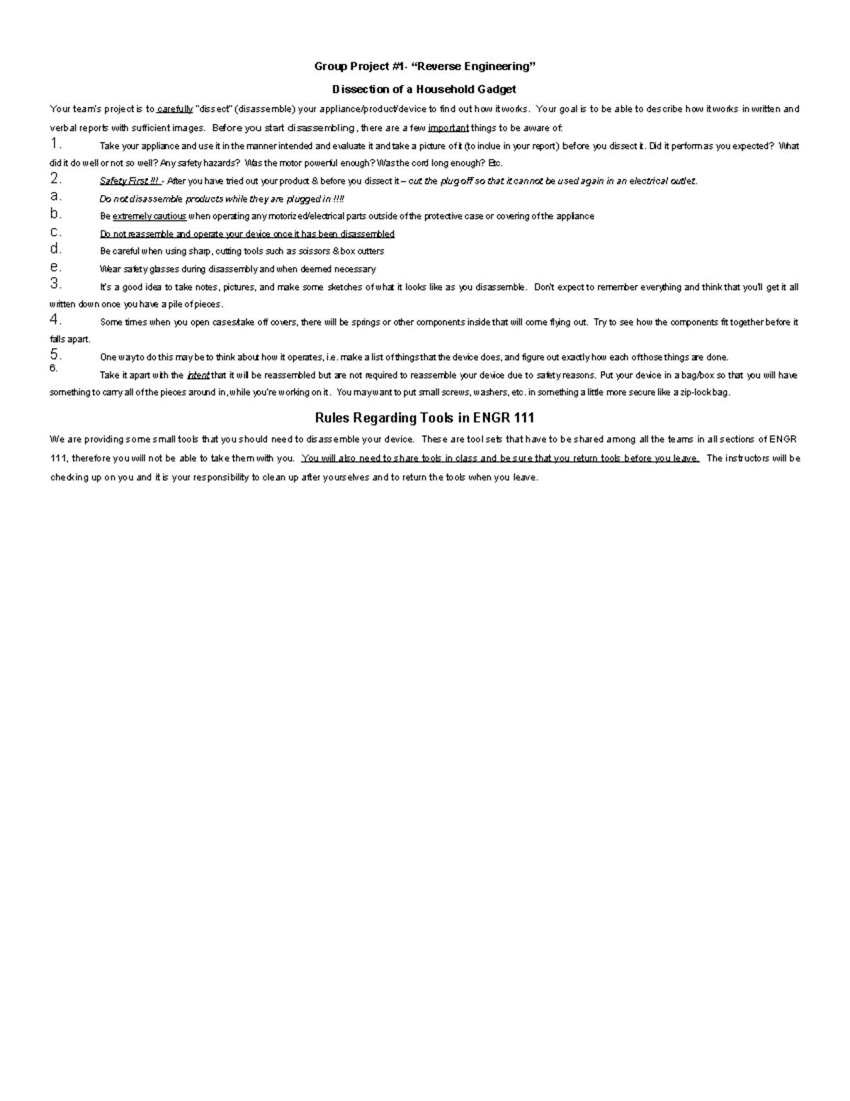 Reverse Engineering Project Handout - Group Project #1- “Reverse ...