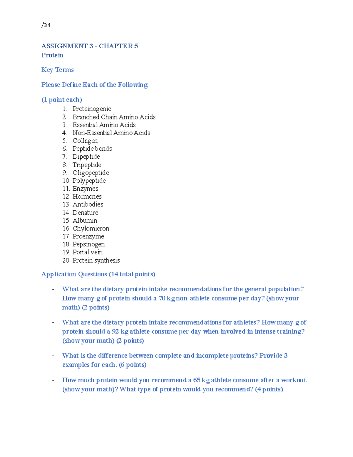 Assignment 3 Protein - / ASSIGNMENT 3 - CHAPTER 5 Protein Key Terms ...