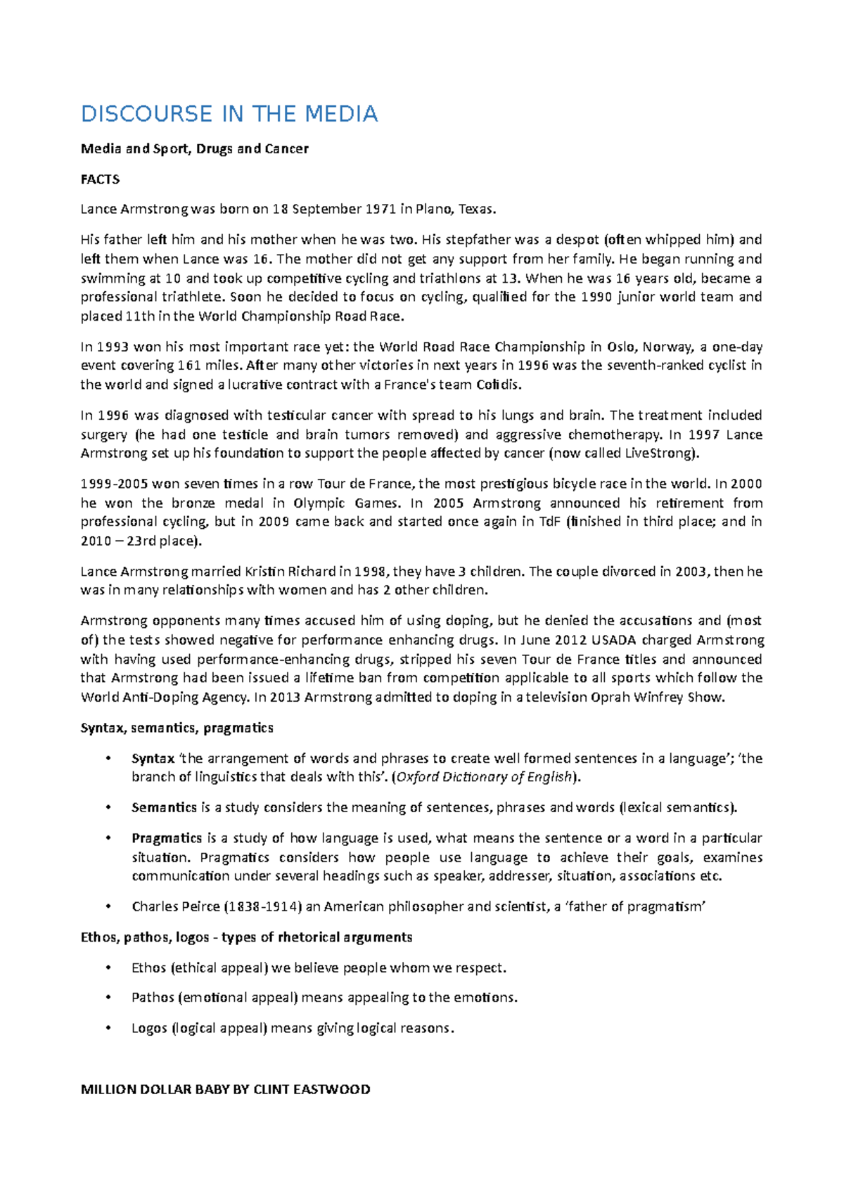 Discourse IN THE Media - DISCOURSE IN THE MEDIA Media and Sport, Drugs ...