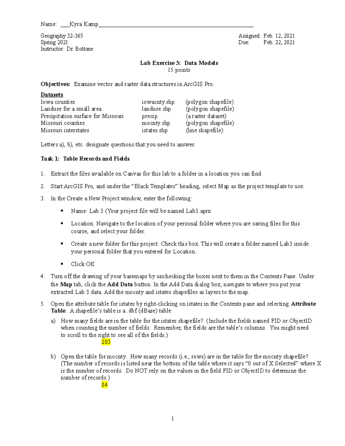 Lab 3 instructions - professors name is Ethan Bottone - Name: Kyra ...