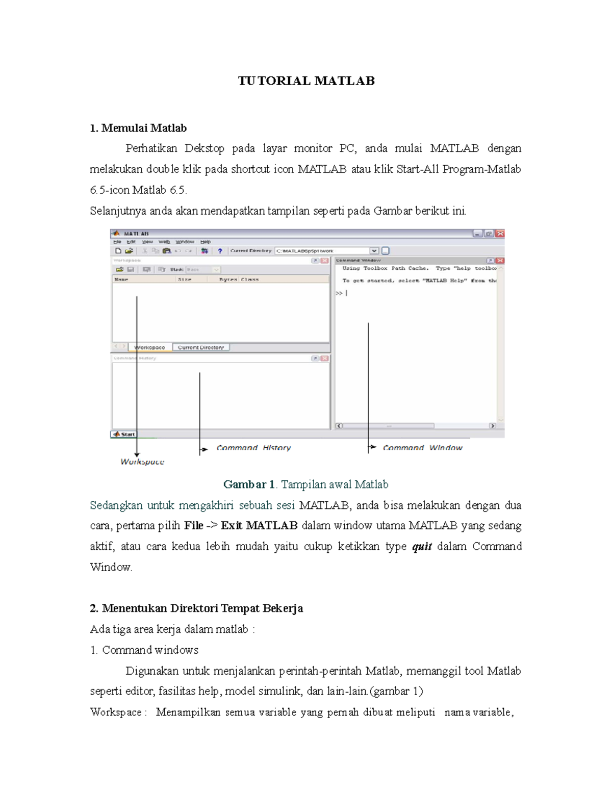 Tutorial Matlab Tutorial Matlab Memulai Matlab Perhatikan Dekstop Pada Layar Monitor Pc Anda