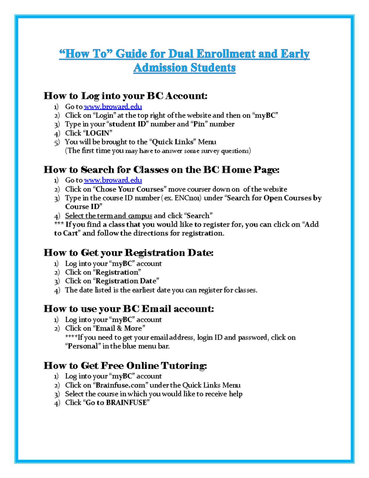 DE How to Direction Guide 2018 - How to Log into your BC Account: Go to ...