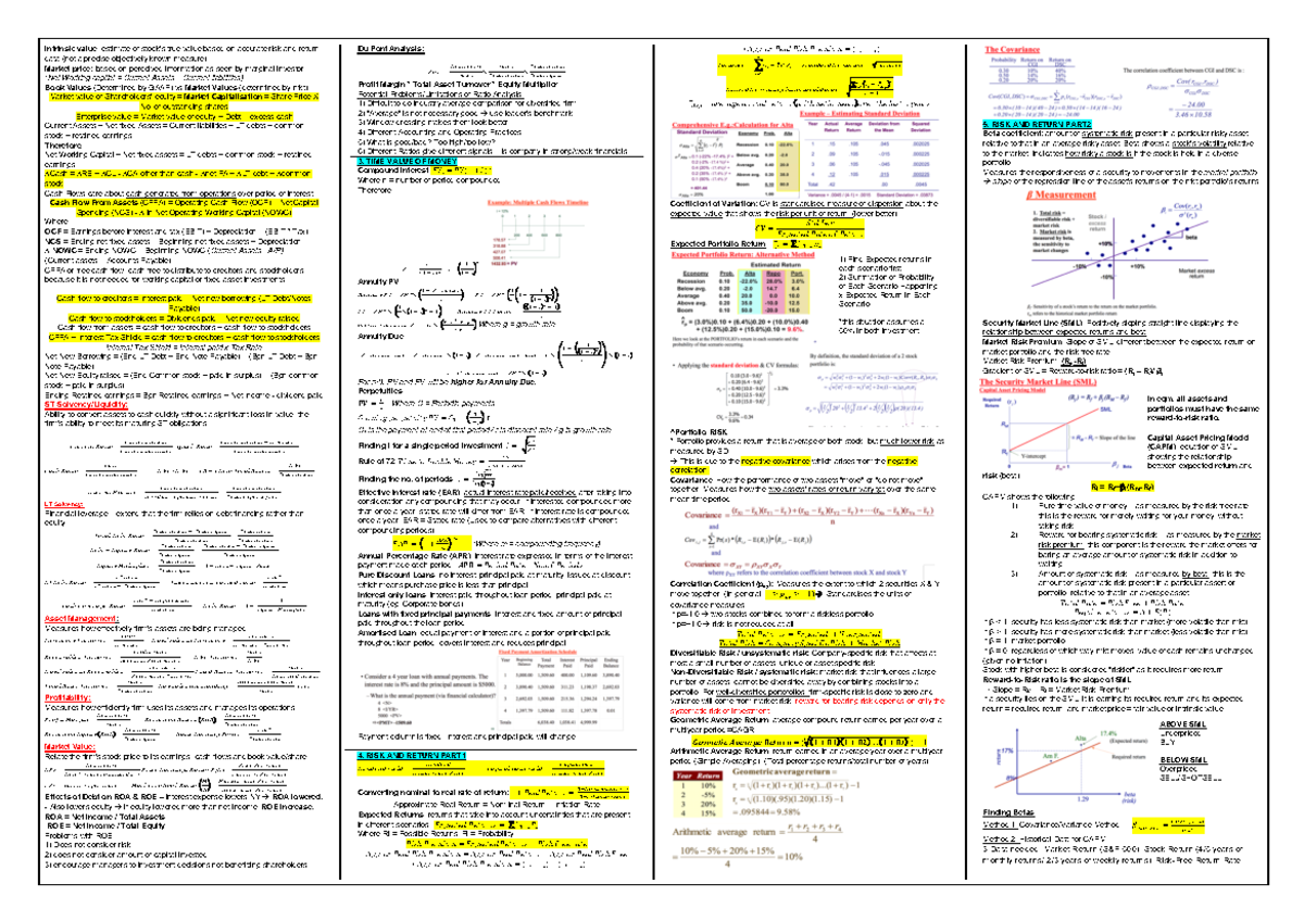 Finals Cheat Sheet 2 - Intrinsic value: estimate of stock’s true value based on accurate risk ...