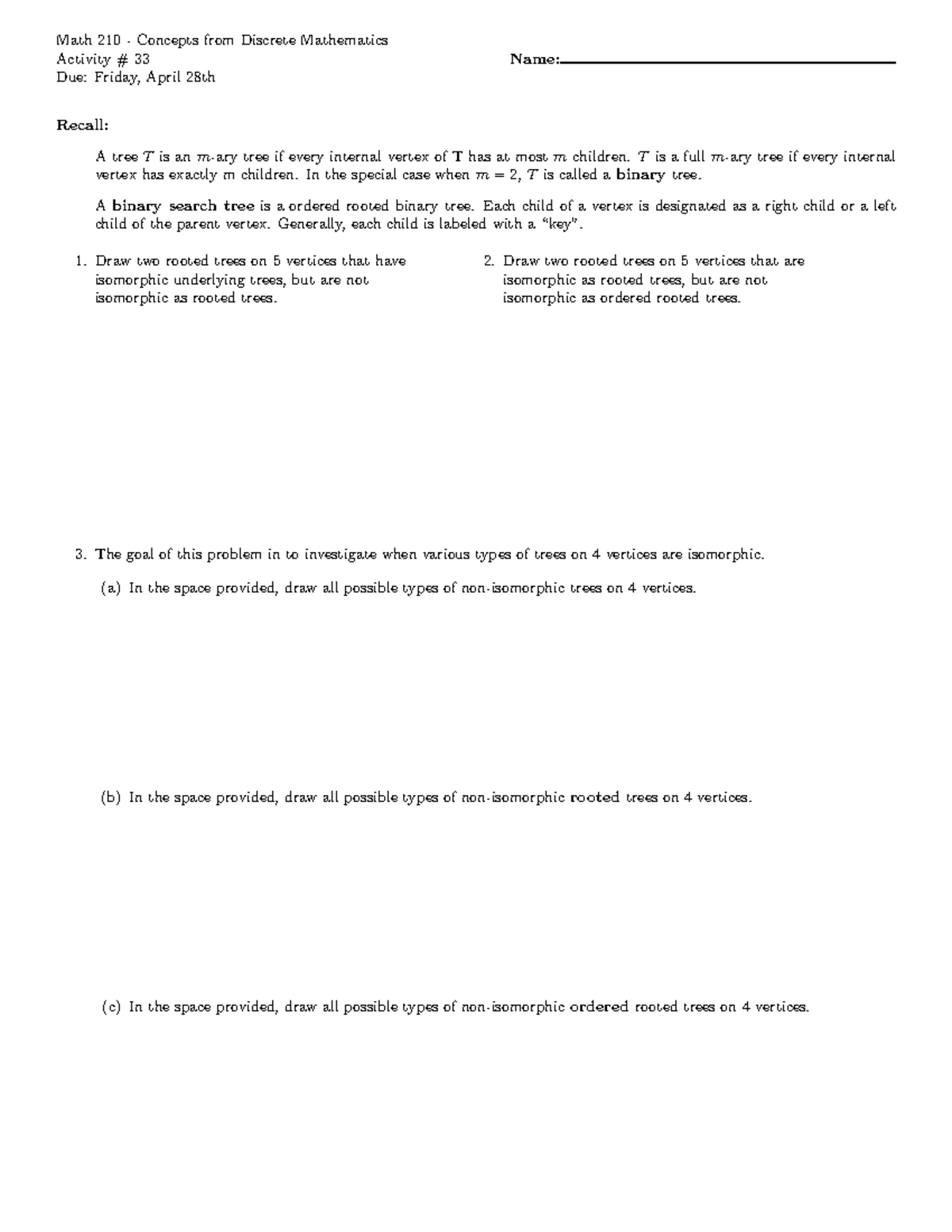 Math210Activity 33Spring 2023 - Math 210 - Concepts from Discrete ...