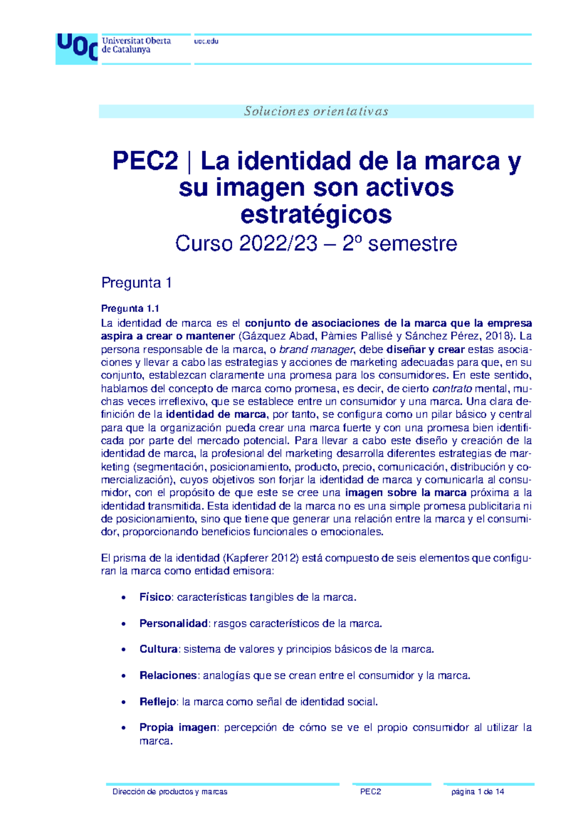 Dirección de productos y marcas Sol PEC 2 - Soluciones orientativas PEC2 | La identidad de la ...