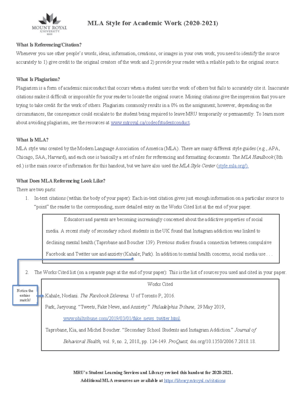 MLA MRU Citation Reference - MRU’s Student Learning Services and ...