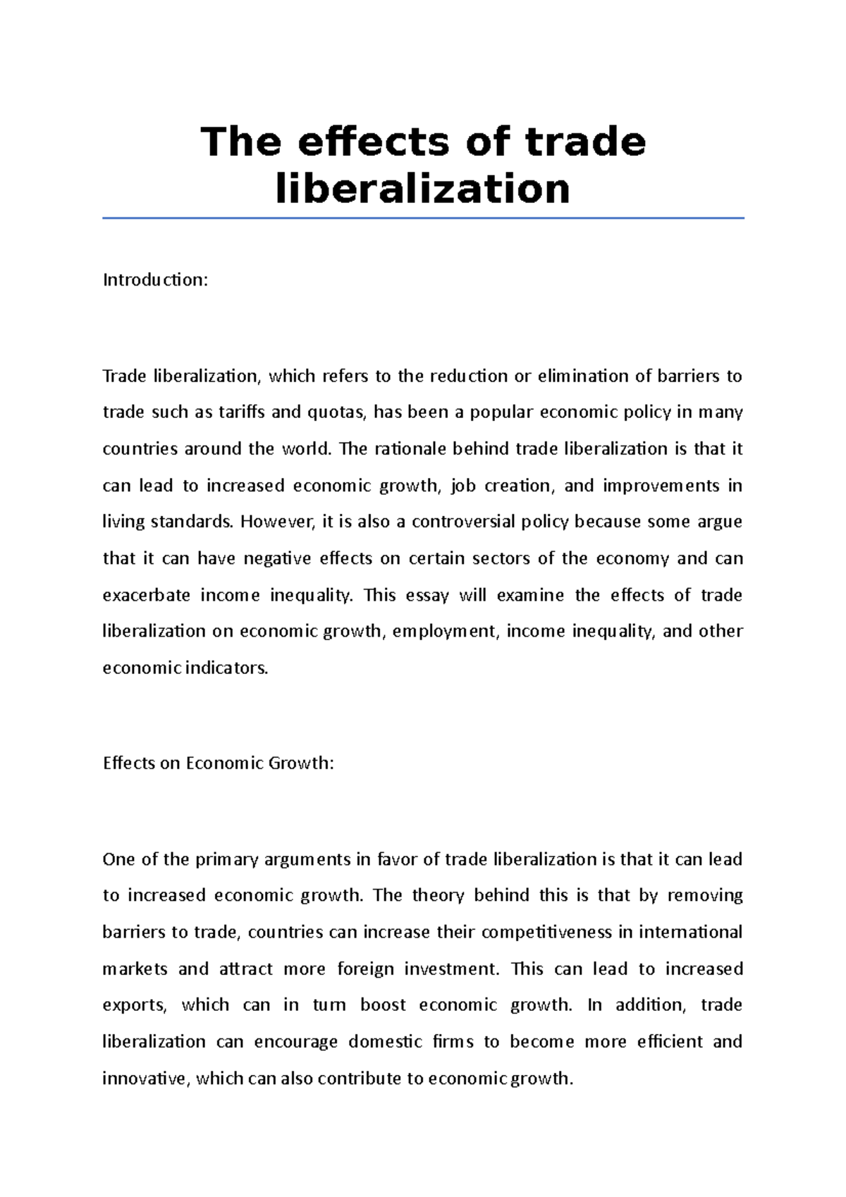 The effects of trade liberalization - The effects of trade ...