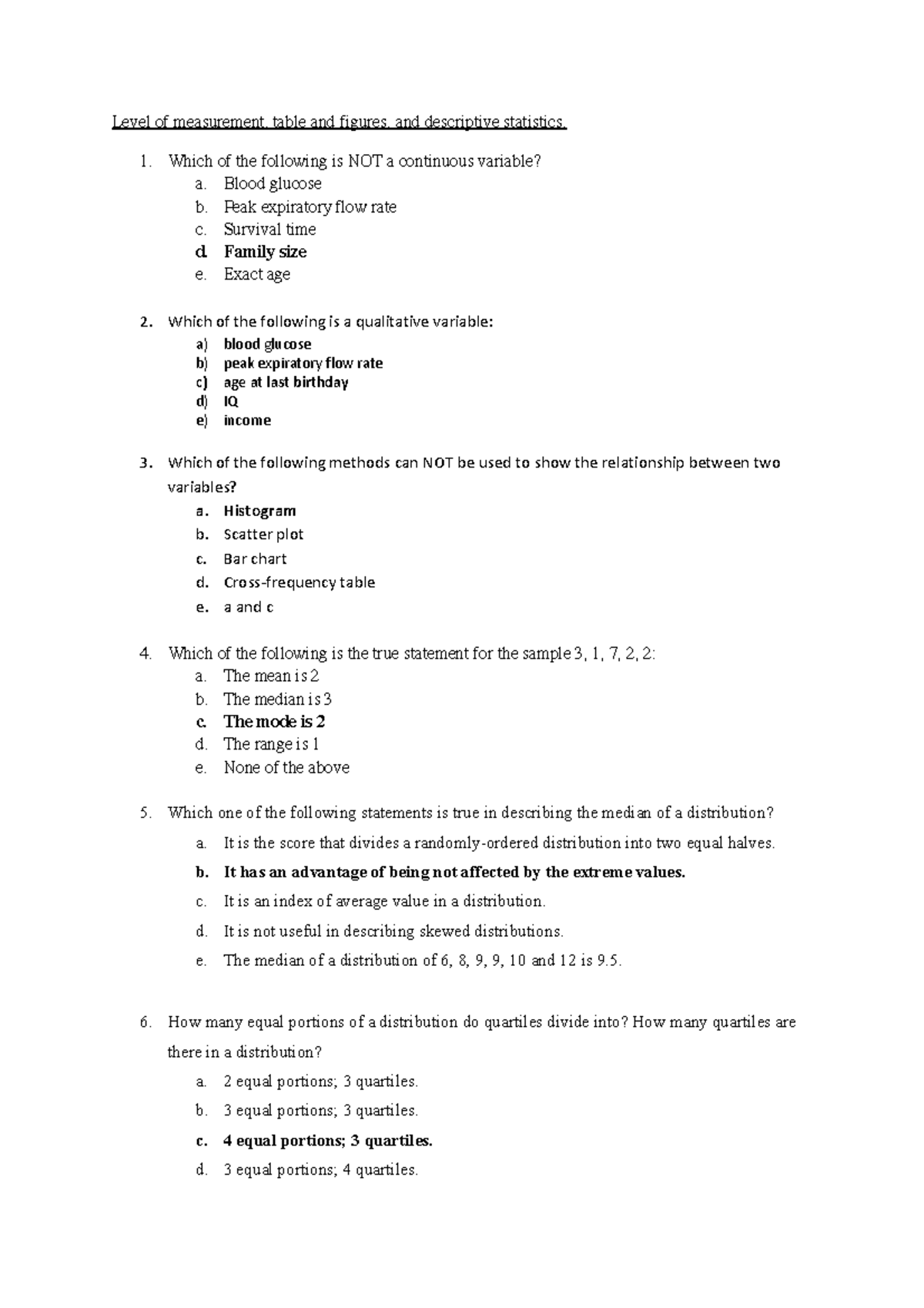 Biostatistics MCQ with answer - Introduction to biostatistics - HKU ...