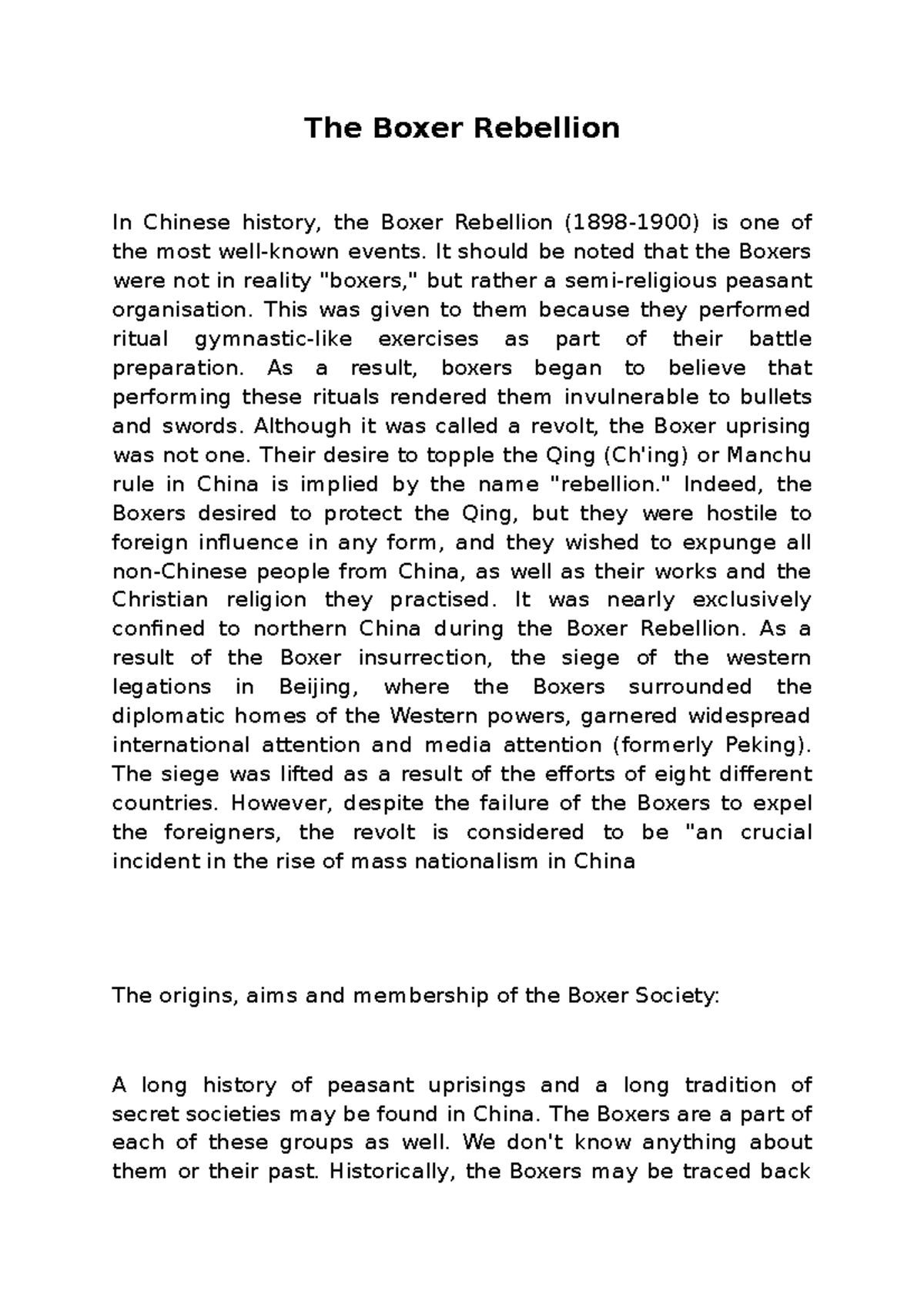 The Boxer Rebellion - Lecture notes 4 - The Boxer Rebellion In Chinese ...