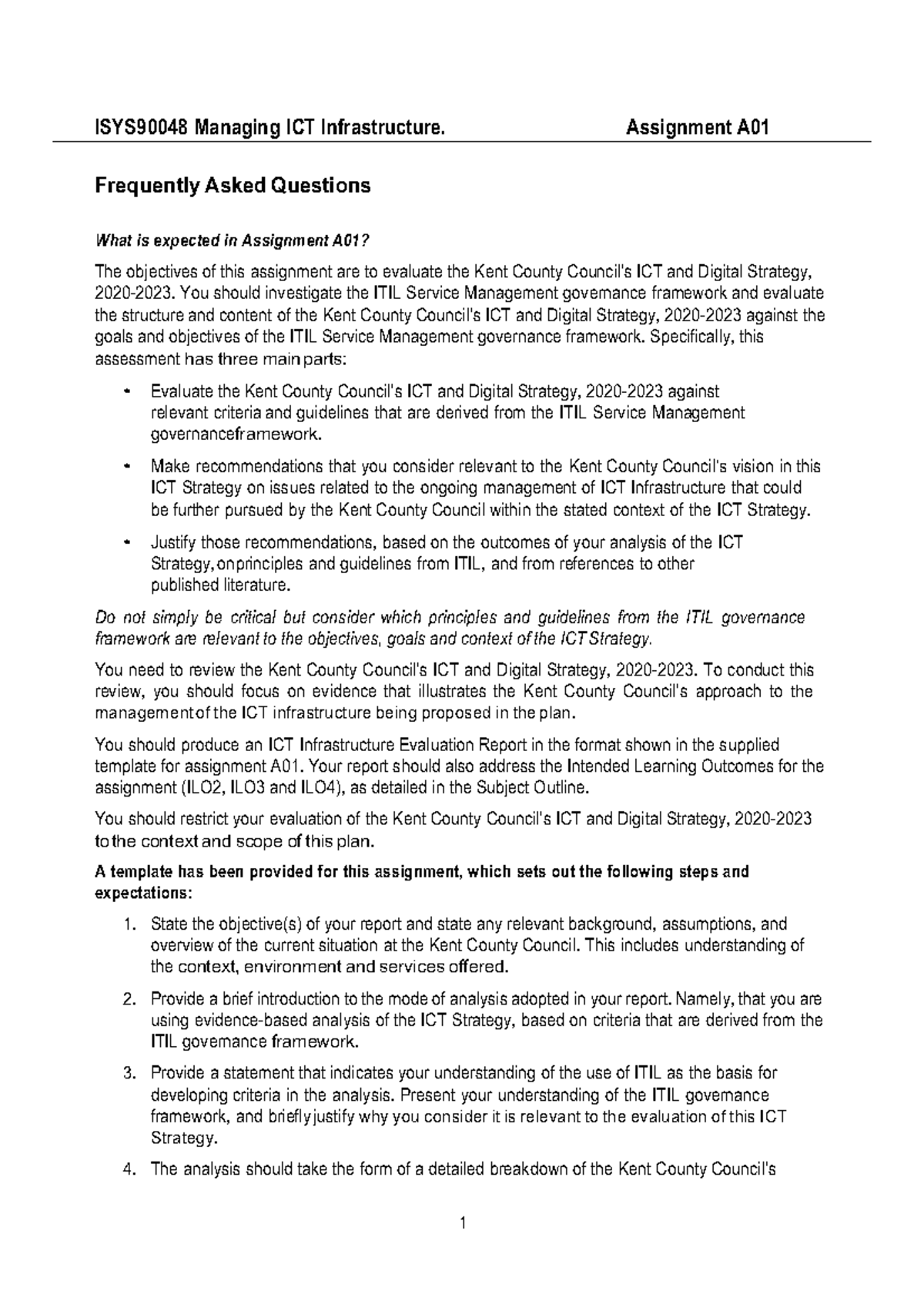 A01 FAQ SM2 2022 - A1 FAQ - ISYS90048 Managing ICT Infrastructure ...