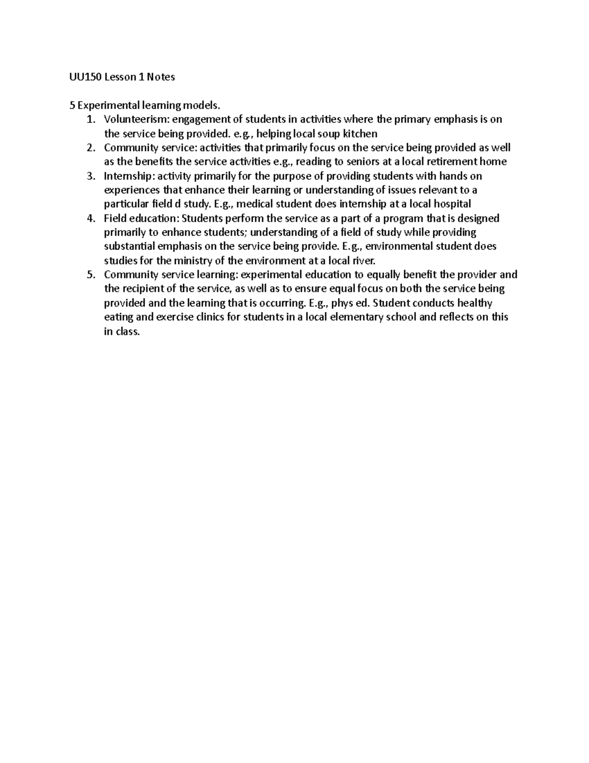 UU150 Lesson 1 Notes - UU150 Lesson 1 Notes 5 Experimental learning ...