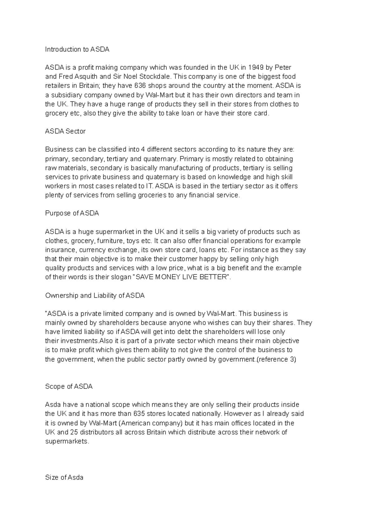 Untitled document - unit 1 - Introduction to ASDA ASDA is a profit ...