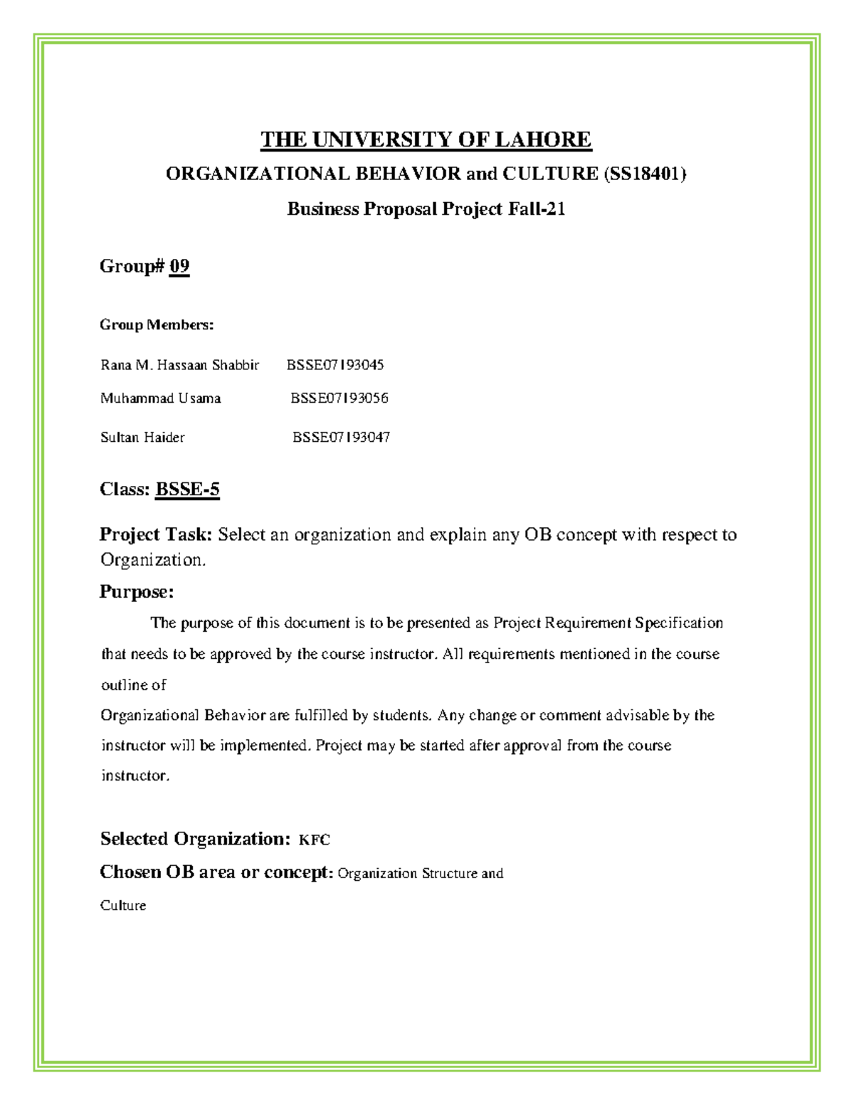 Group # 09 OB Proposal-converted - THE UNIVERSITY OF LAHORE ...
