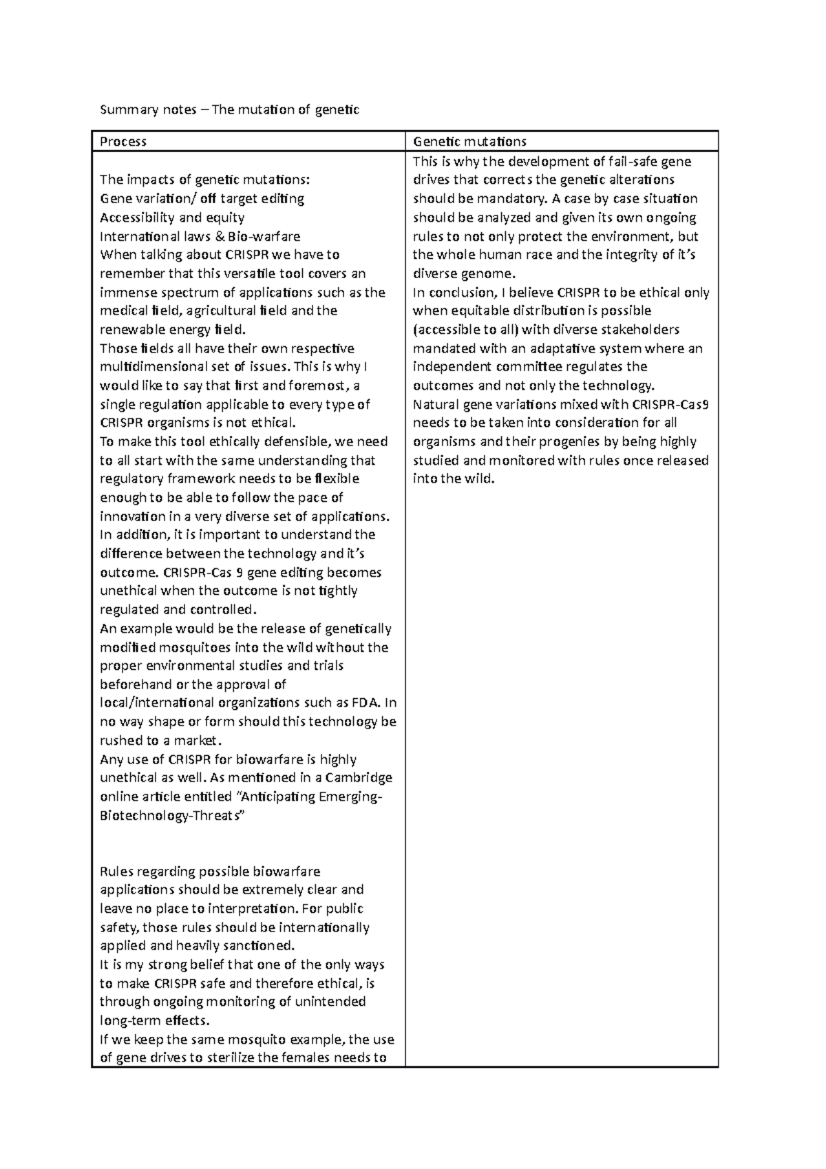 Summary notes – The mutation of genetic - Summary notes – The mutation ...