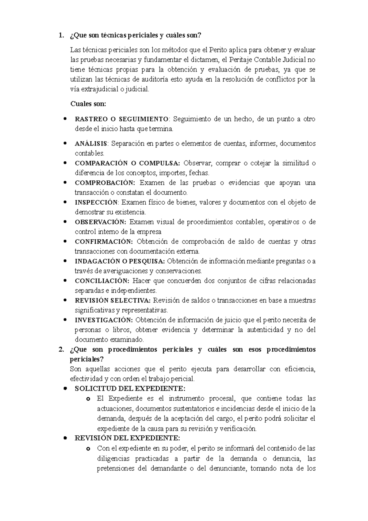 Peritaje Contable - 1. ¿Que son técnicas periciales y cuáles son? Las ...