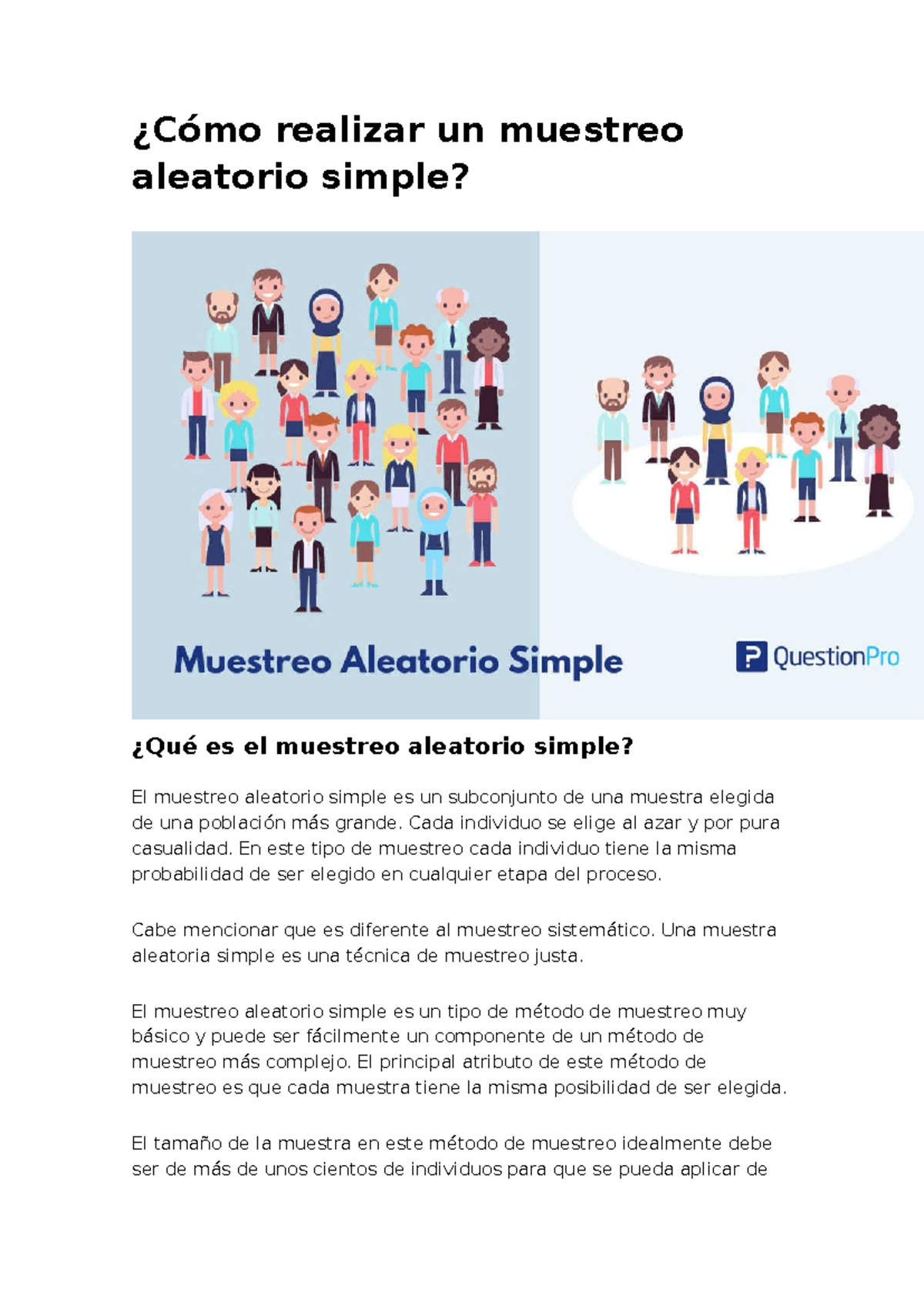 Muestreo aleatorio simple - Cada individuo se elige al azar y por pura ...