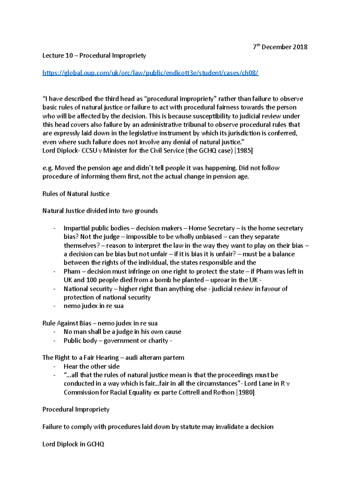 L10 Procedural Impropriety - Lecture 10 – Procedural Impropriety 7th ...