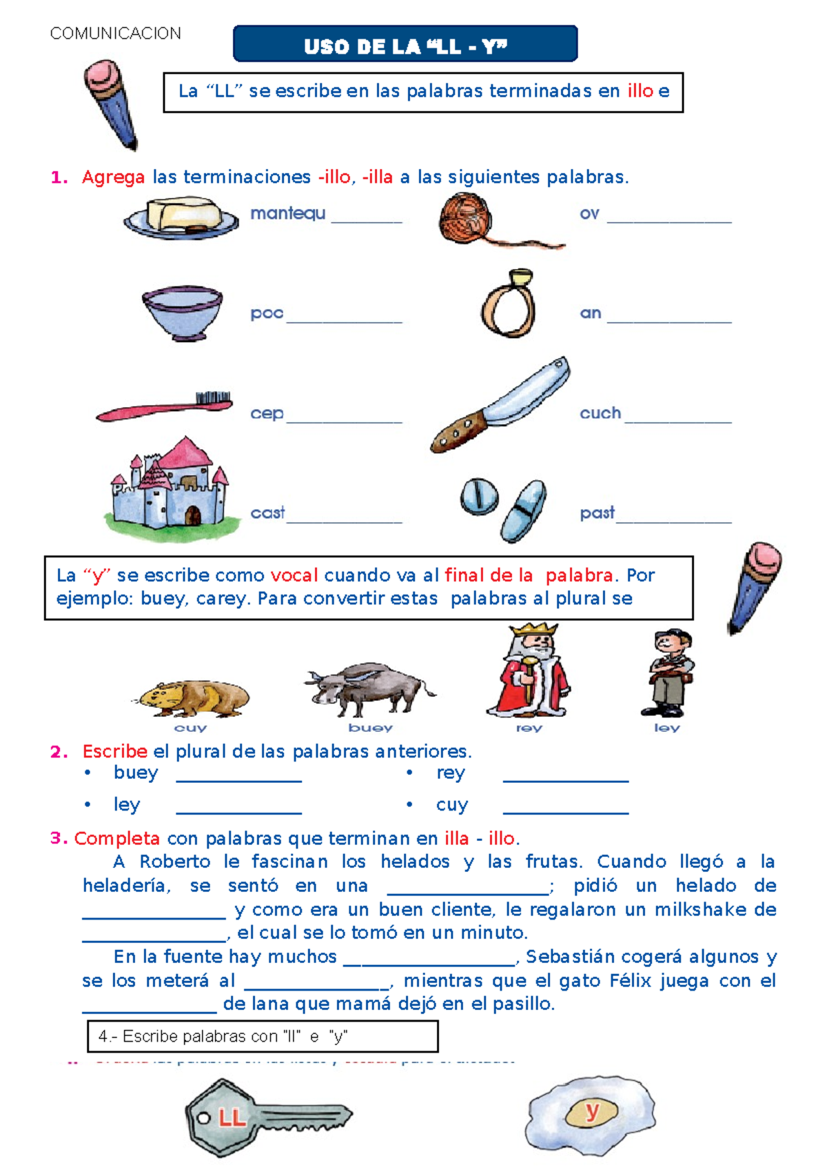 Uso de la Y LL para Tercer Grado de Primaria - COMUNICACION 1. Agrega ...