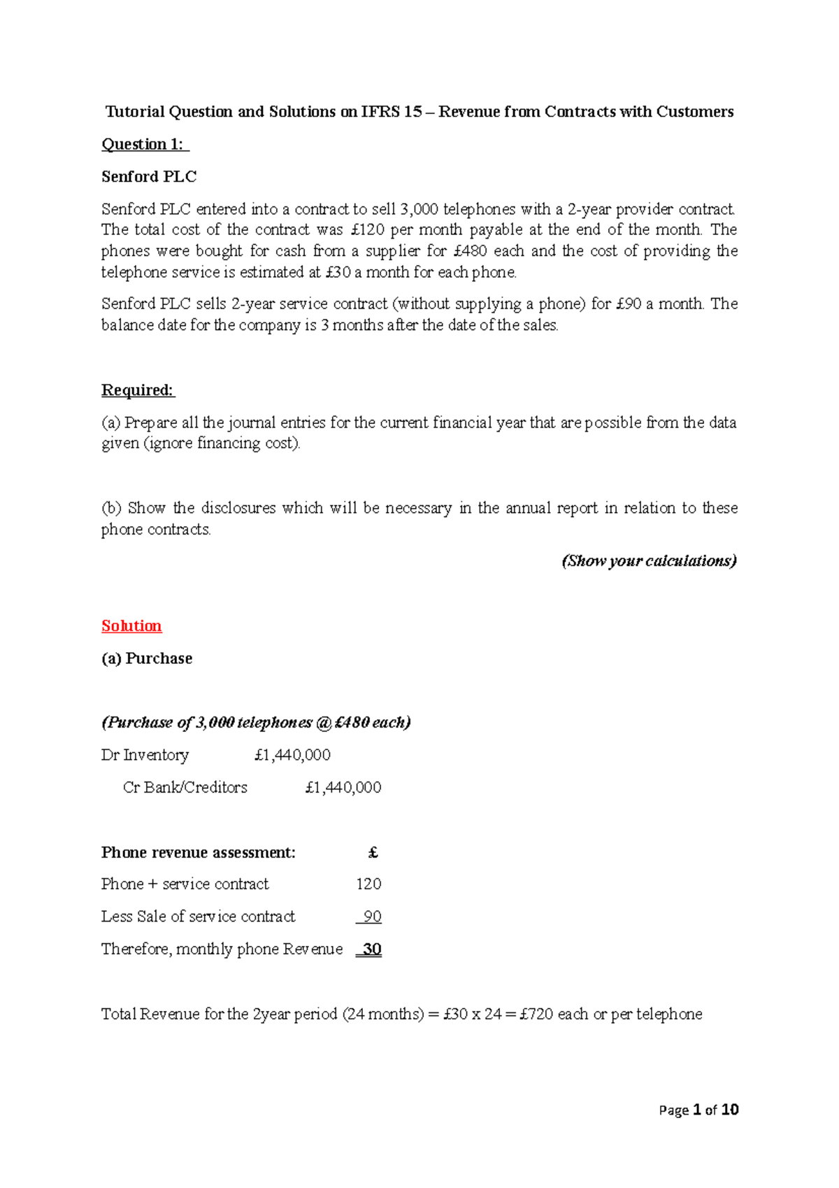 A Tutorial Question On IFRS 15 Solutions Tutorial Question And