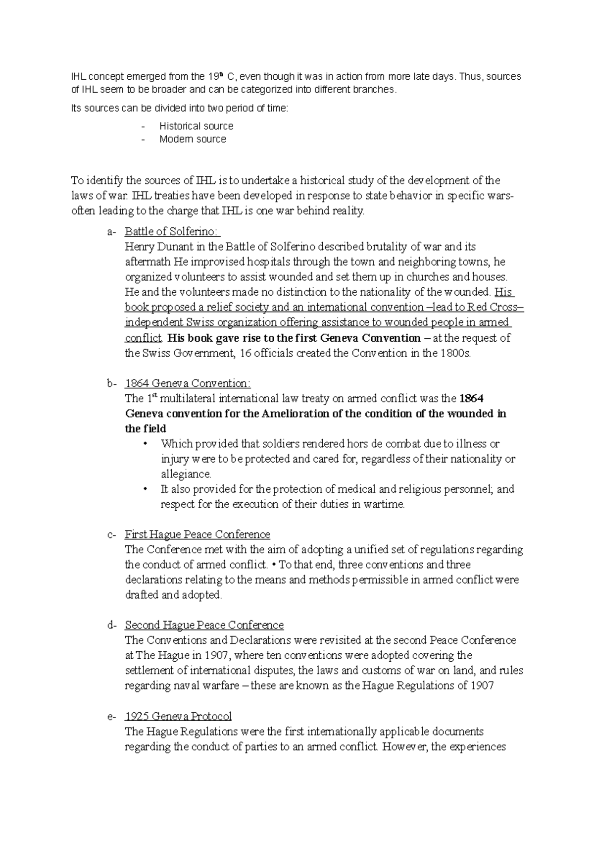 Sources of IHL course - IHL concept emerged from the 19th C, even ...