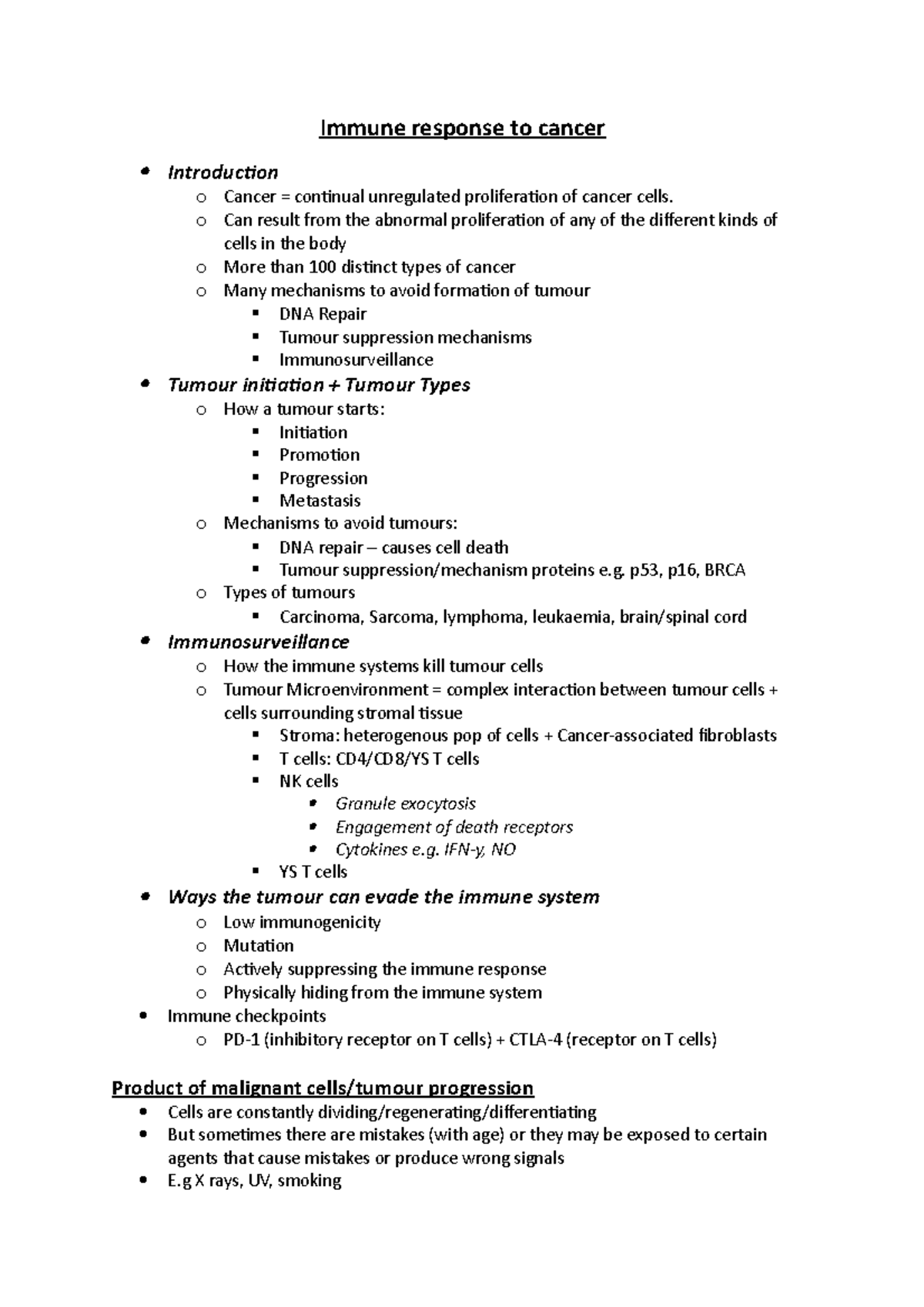 Cancer - immune response essay - Immune response to cancer Introducion ...