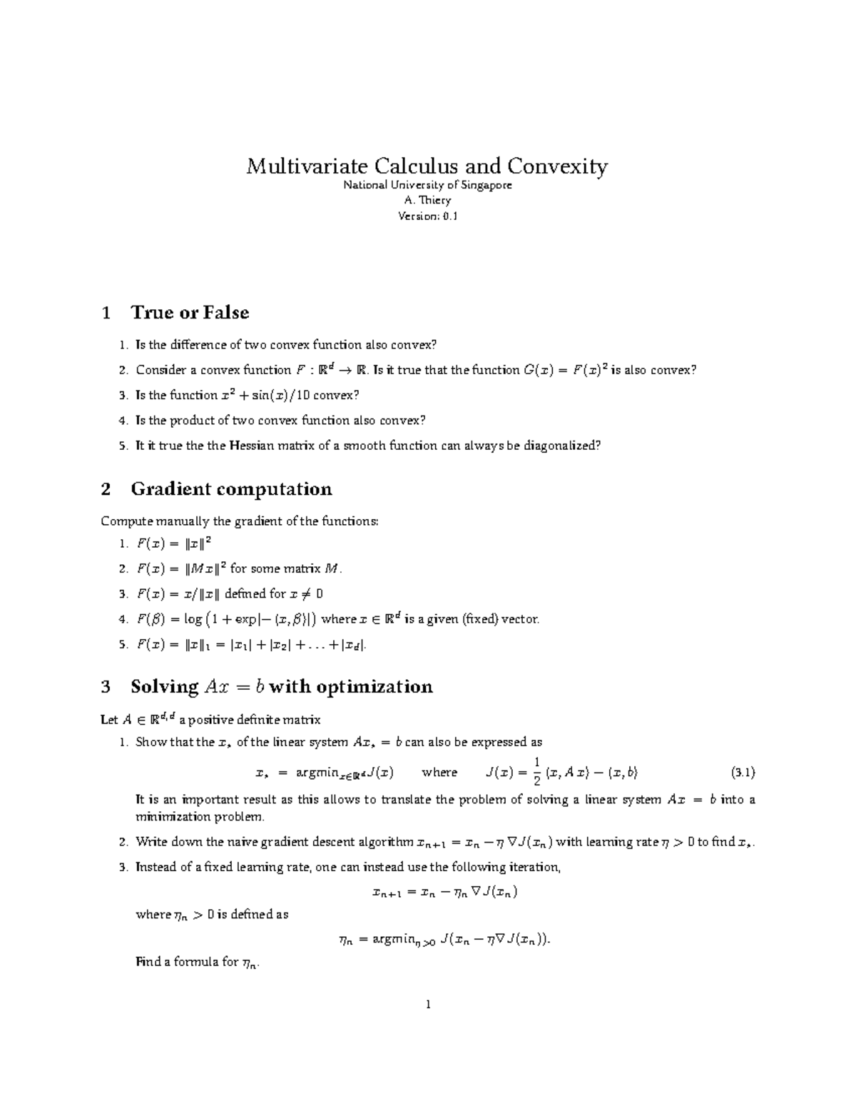 Exercises multivariate calculus and convexity - Multivariate Calculus ...