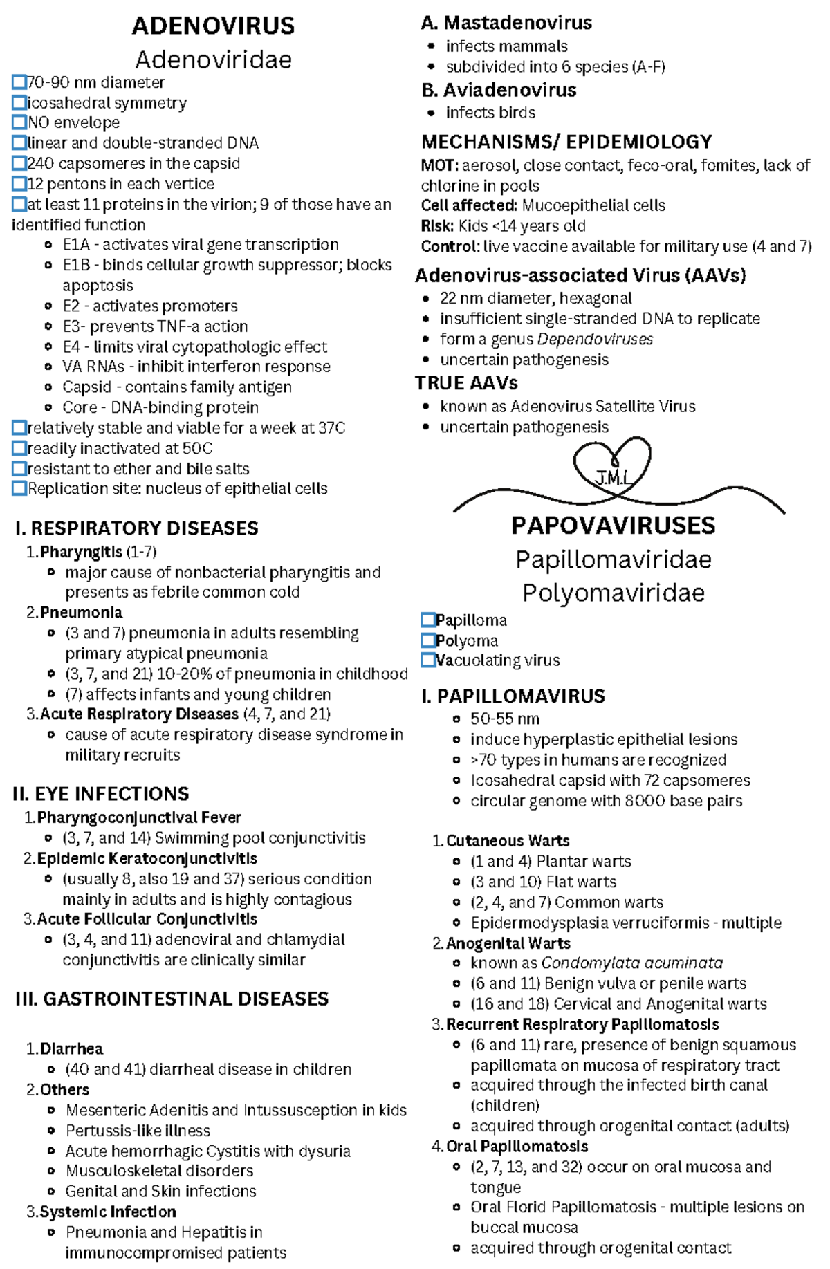MYCV Midterm Reviewer - ADENOVIRUS Adenoviridae A. Mastadenovirus ...