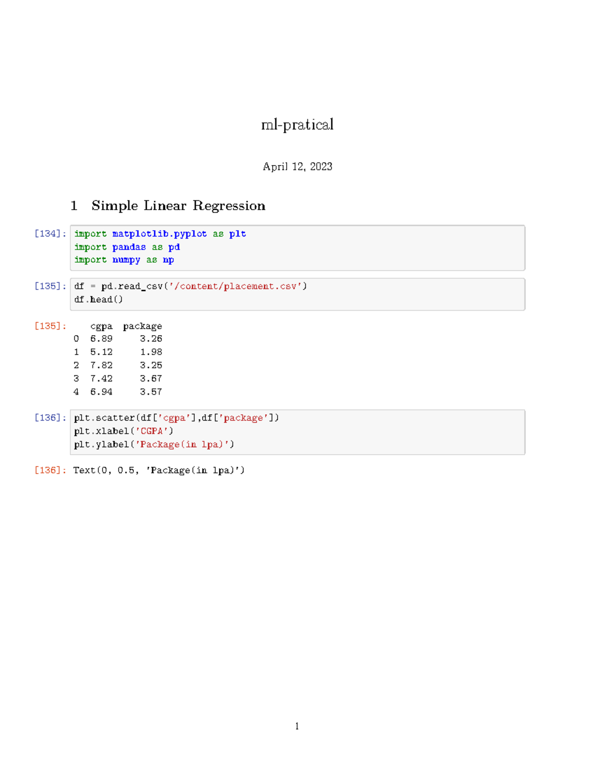 Ml-pratical - practical - ml-pratical April 12, 2023 1 Simple Linear ...