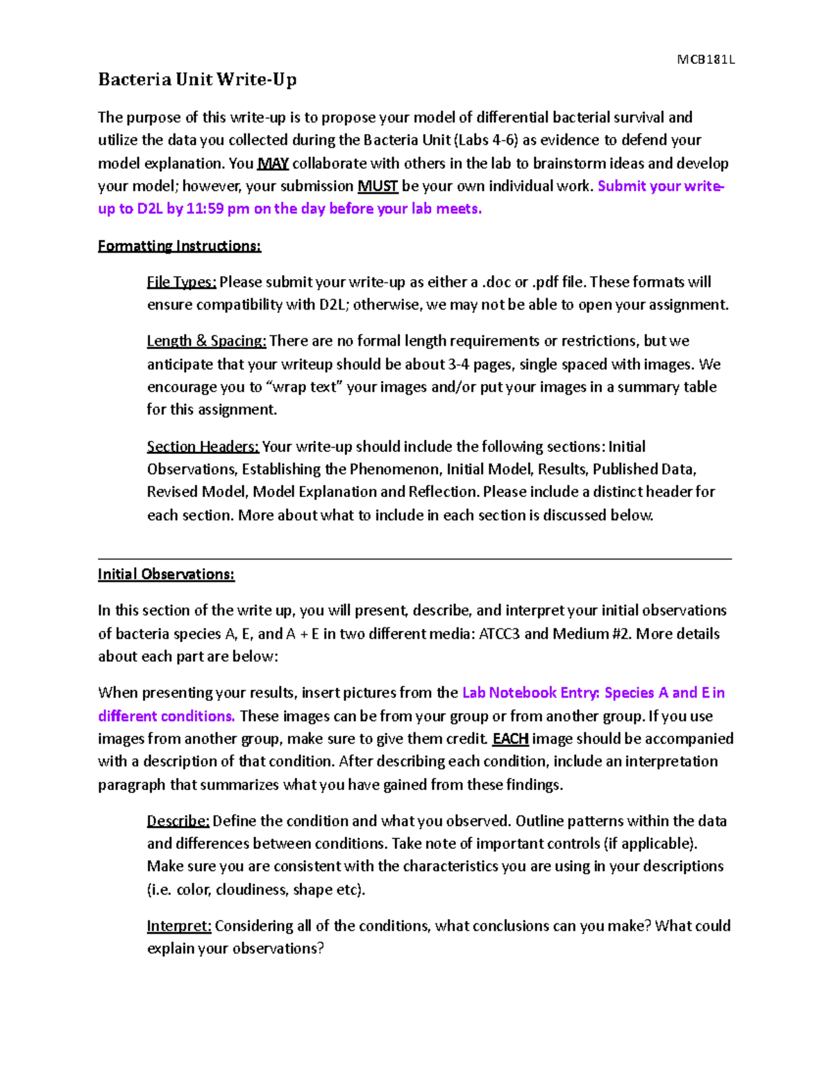Bacteria Instructions FA 23 - Bacteria Unit Write-Up The purpose of ...