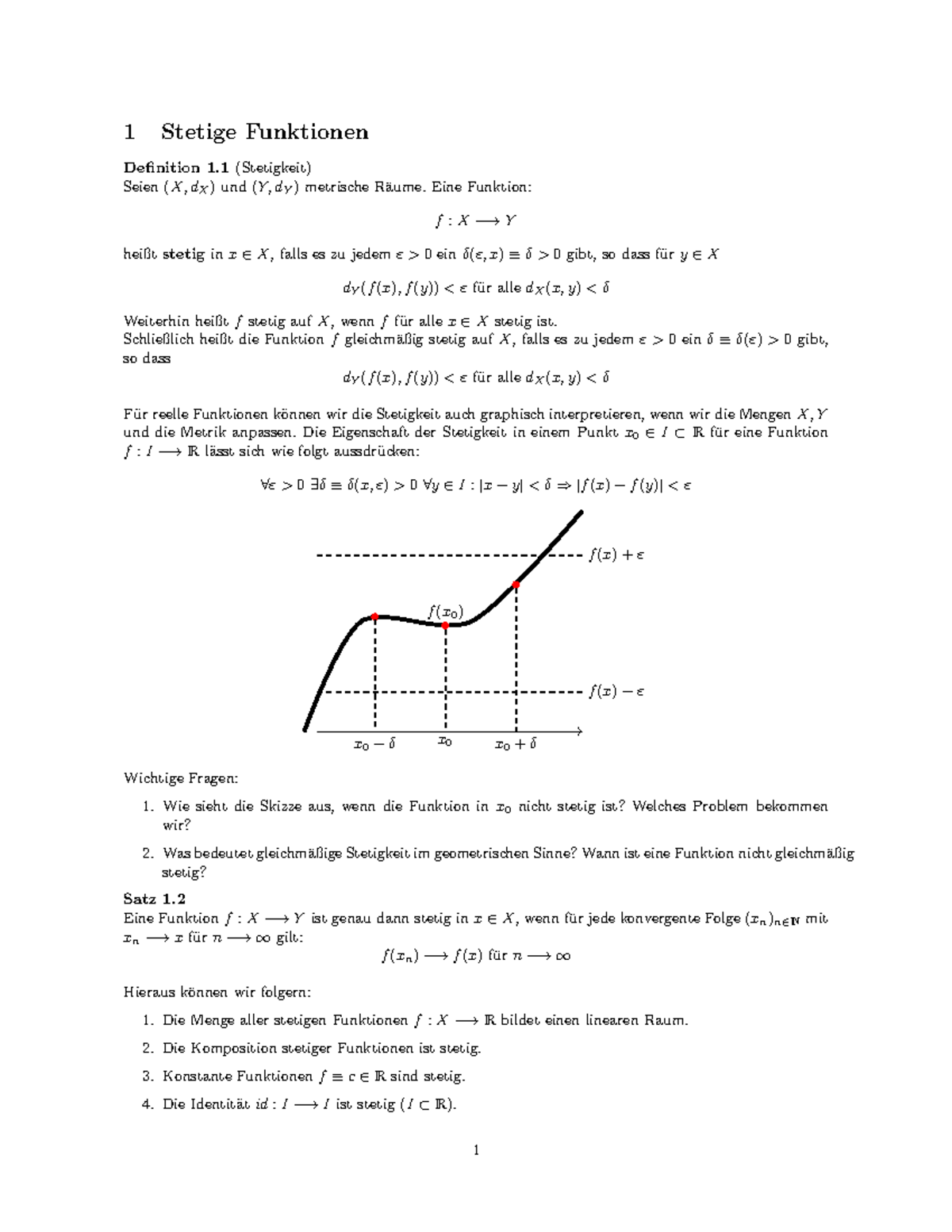 Lernzettel 5 Analysis 1: Stetige und insb. stetig reelle Funktionen - 1 ...