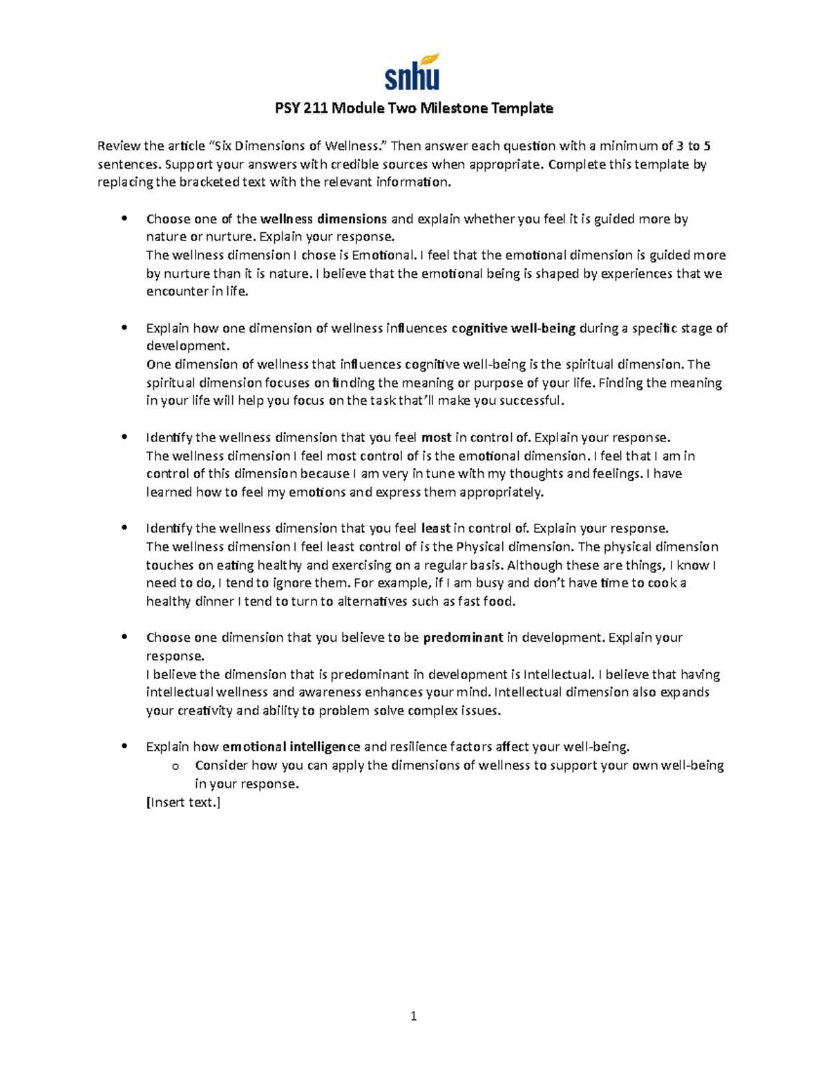 PSY 211 Module Two Milestone Template - PSY 211 Module Two Milestone ...