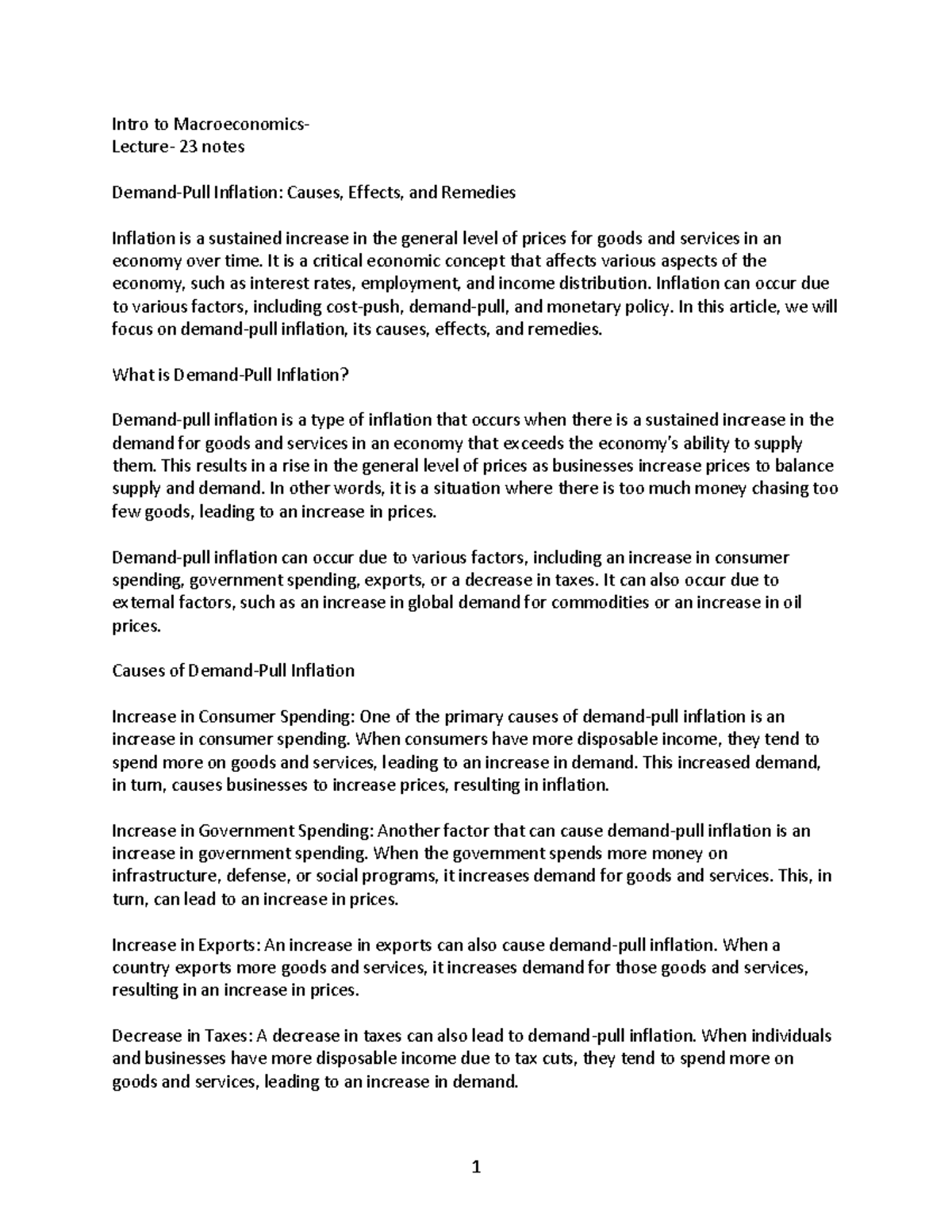 Intro To Macroeconomics Lecture 23 Notes 1 Intro To Macroeconomics Lecture 23 Notes Demand