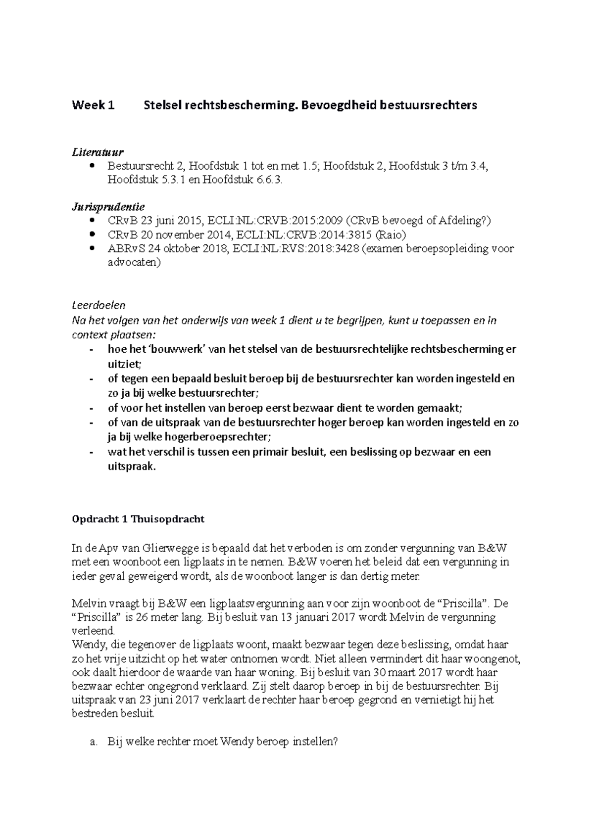 Werkgroep 1 De rechtsgang 2019-2020 - Week 1 Stelsel rechtsbescherming. Bevoegdheid ...