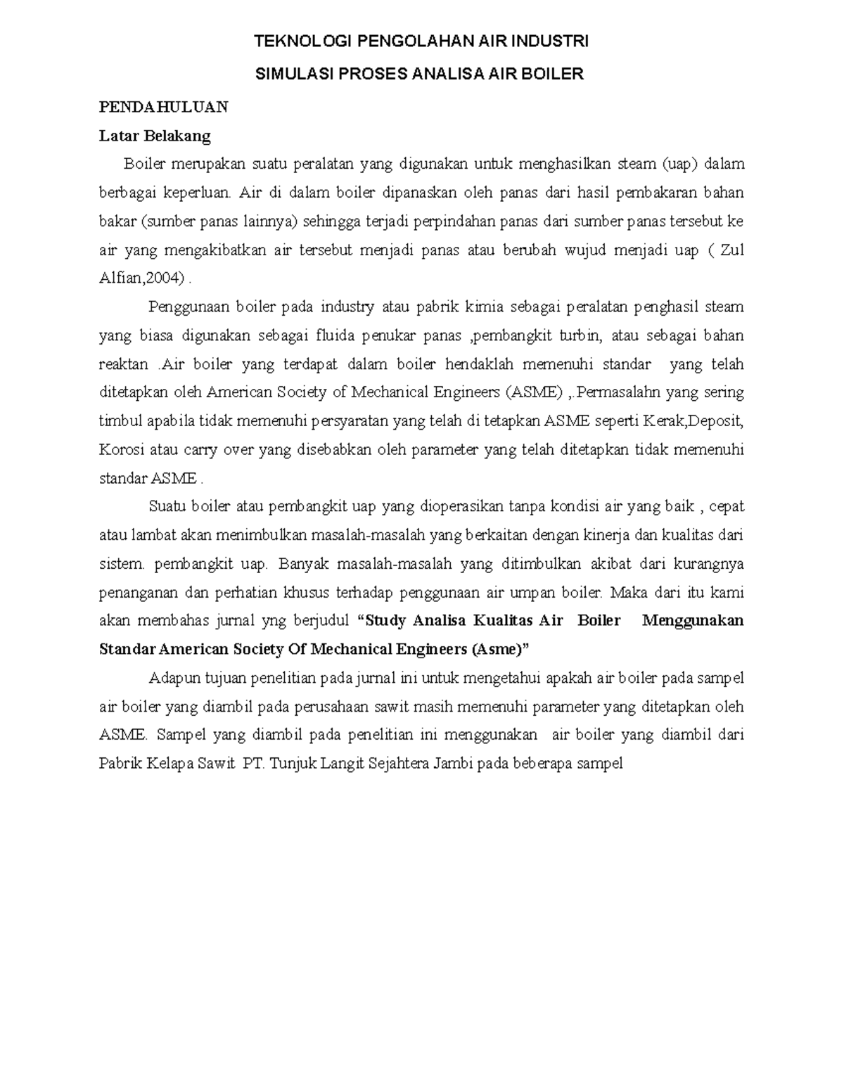 Simulasi Proses Analisa AIR Boiler - TEKNOLOGI PENGOLAHAN AIR INDUSTRI ...
