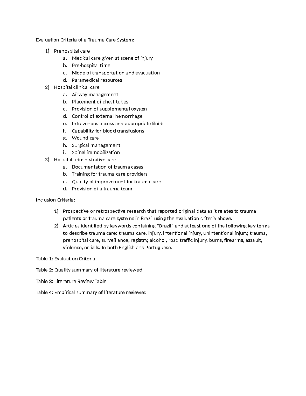 Trauma in Brazil Review - Evaluation Criteria of a Trauma Care System ...