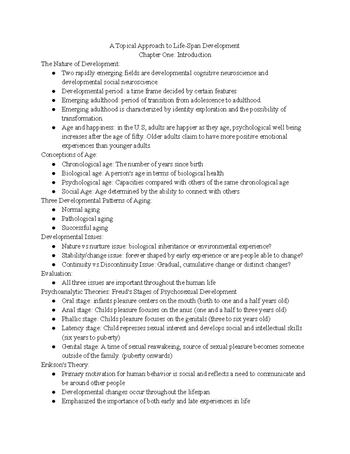 A Topical Approach to Life-Span Development Chapter One Notes - A ...
